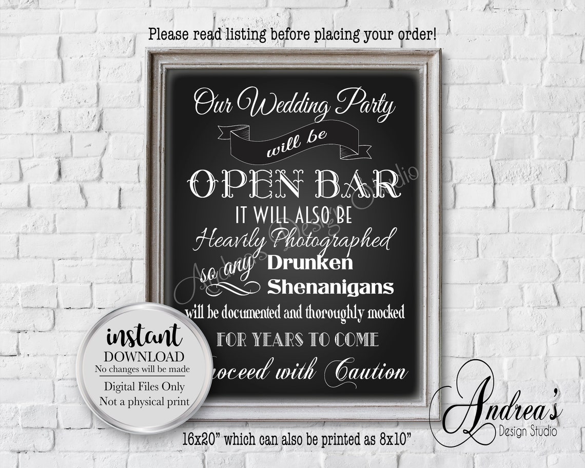 Wedding Open Bar Sign Chalkboard Style Reception Decor - Etsy