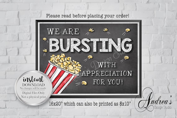 We Are Bursting With Appreciation Popcorn Station Sign Party - Etsy