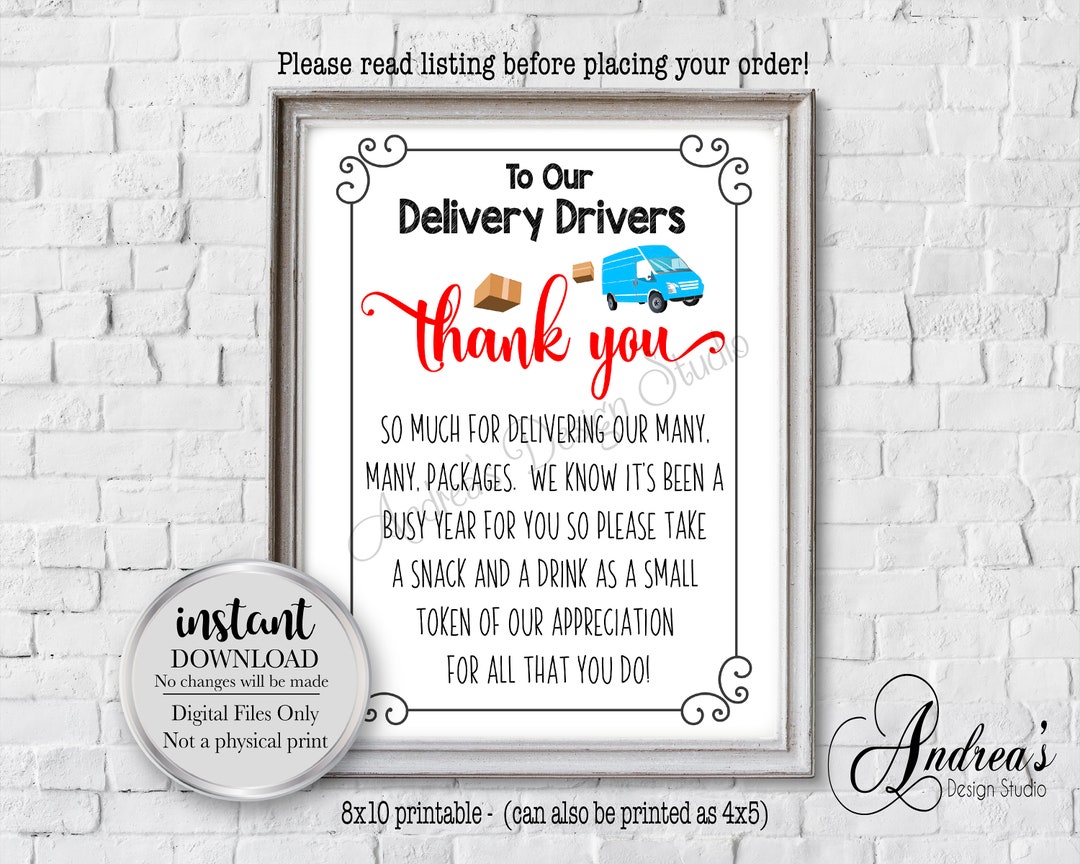 Thank You Delivery Driver Snack Sign, Amazon, Fedex, UPS Thank You Sign ...