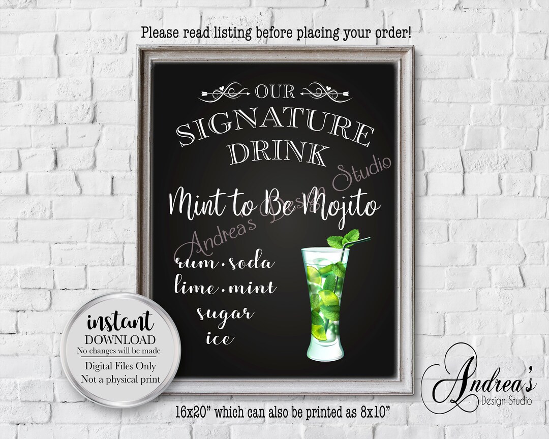 Mojito Bar Sign, Our Signature Drink Sign, Wedding Bar Sign, Party Sign ...