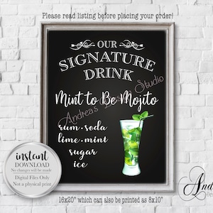 Mojito Bar Sign, Our Signature Drink Sign, Wedding Bar Sign, Party Sign ...