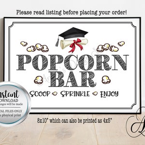 Graduation Popcorn Bar Sign: Celebrate With a Popcorn Station, Party ...