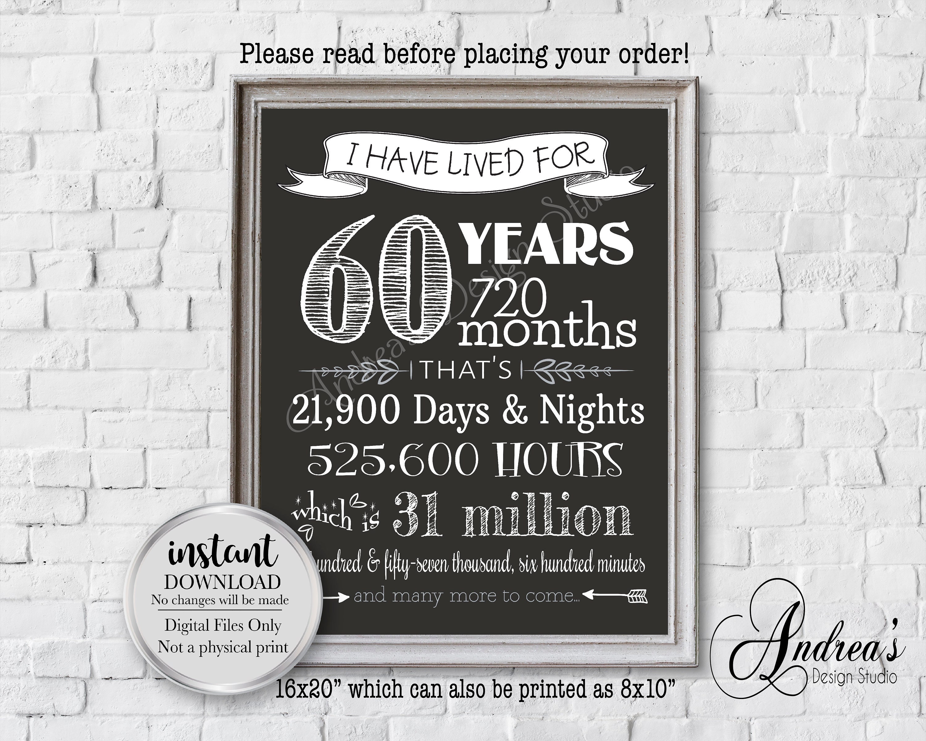I Have Lived For 60 Years Countdown Poster Timeline Poster | Etsy