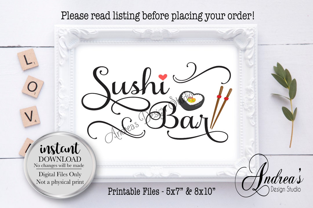 Sushi Bar Sign, Wedding Table Sign, Party Table Sign, Food Table Sign ...