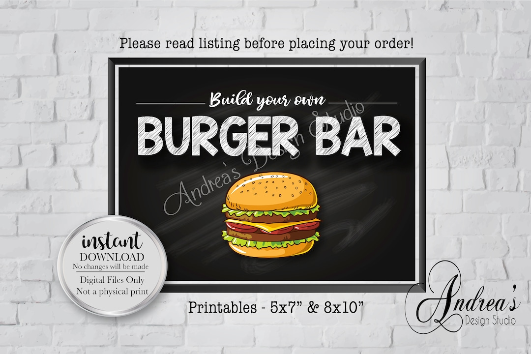 Build Your Own Burger Bar, Burger Bar Sign, Food Table Sign, Wedding ...