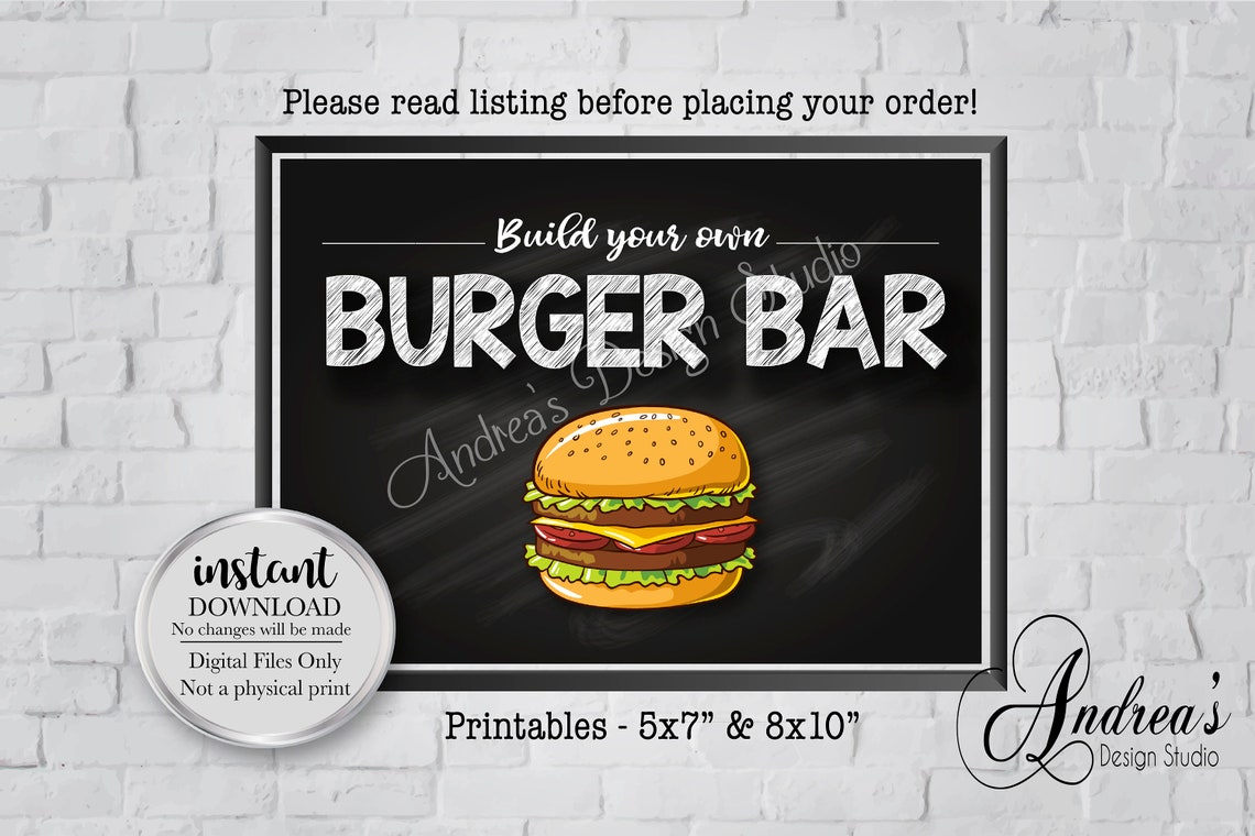 Build Your Own Burger Bar Burger Bar Sign Food Table Sign - Etsy