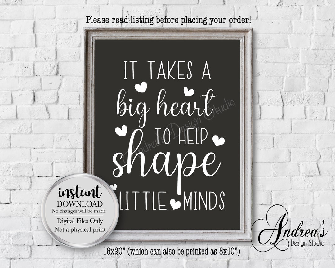 It Takes A Big Heart to Help Shape Little Minds, Teacher Gift, Teacher ...