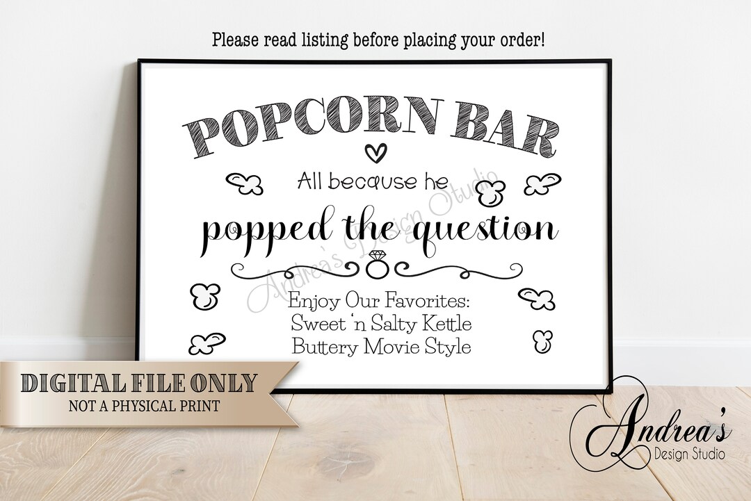 Popcorn Bar Sign: He Popped the Question! Custom Flavours, Wedding ...