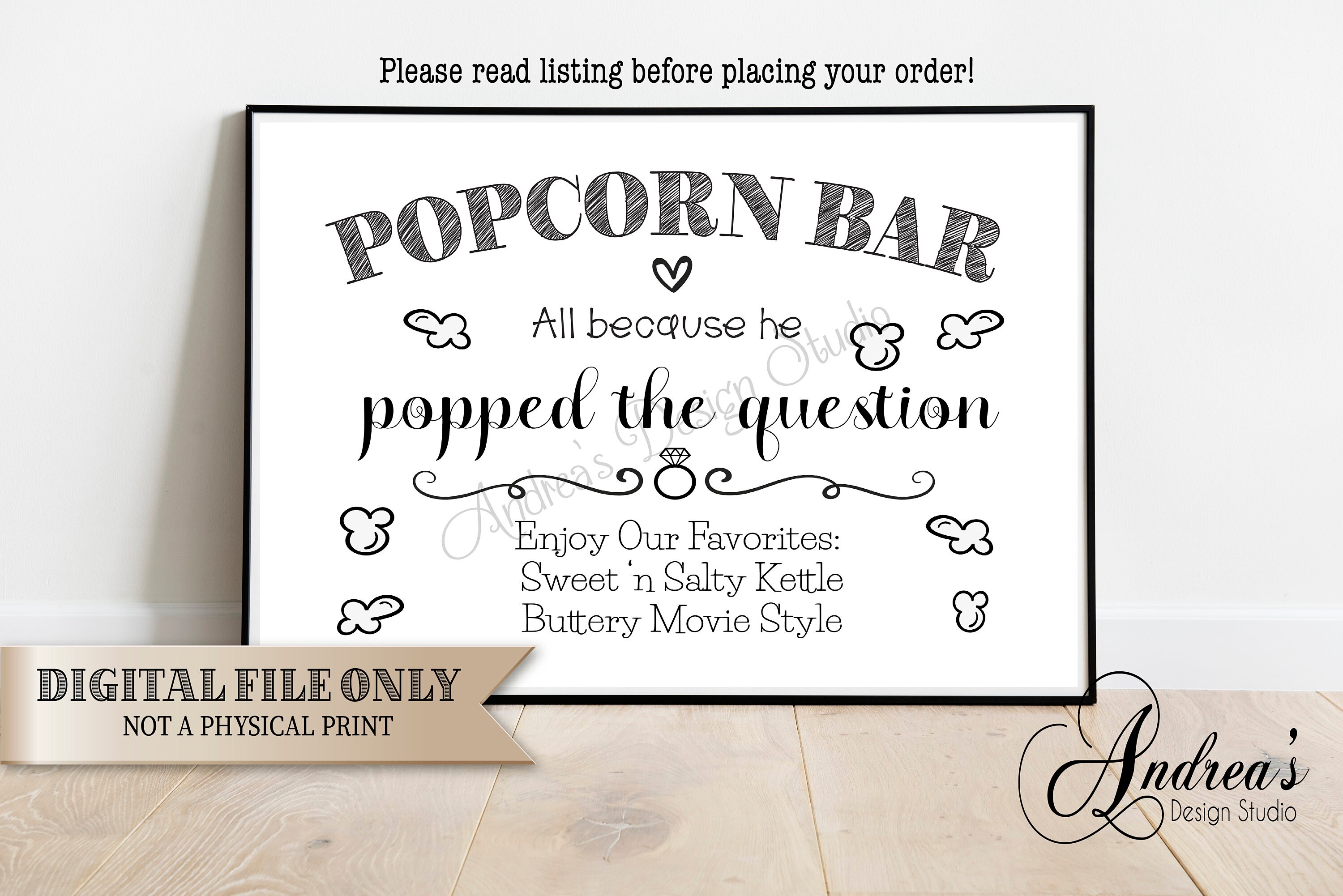 Popcorn Bar Sign: He Popped the Question! Custom Flavours, Wedding ...