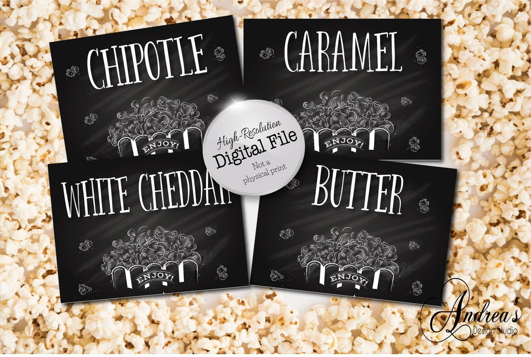 Popcorn Flavour Signs, Popcorn Bar Signs, Popcorn Table Signs, Party ...