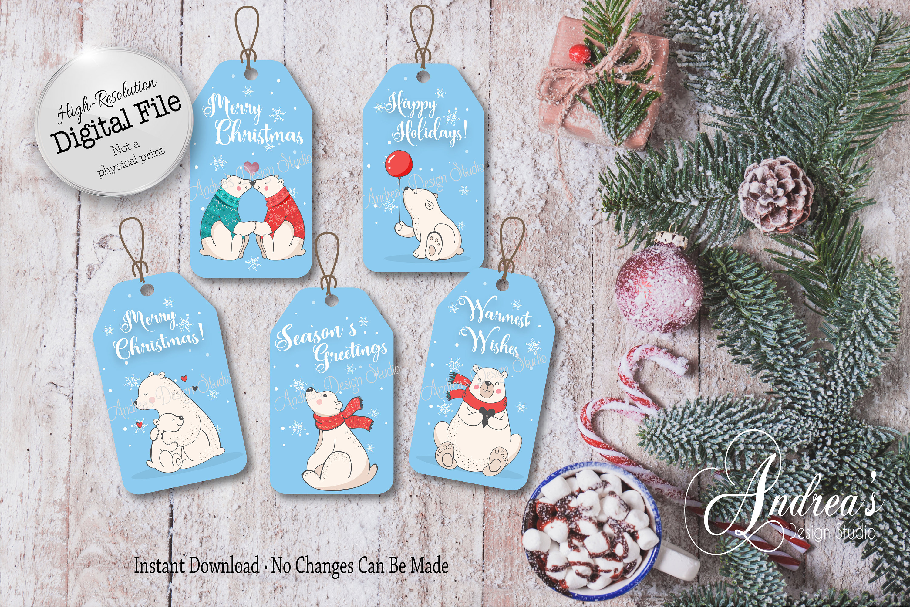 Polar Bear Christmas Tags Holiday Gift Tags Printable Tags | Etsy