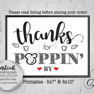 Thanks for Poppin' By, Popcorn Favour Sign, Party Decor Sign, Wedding ...