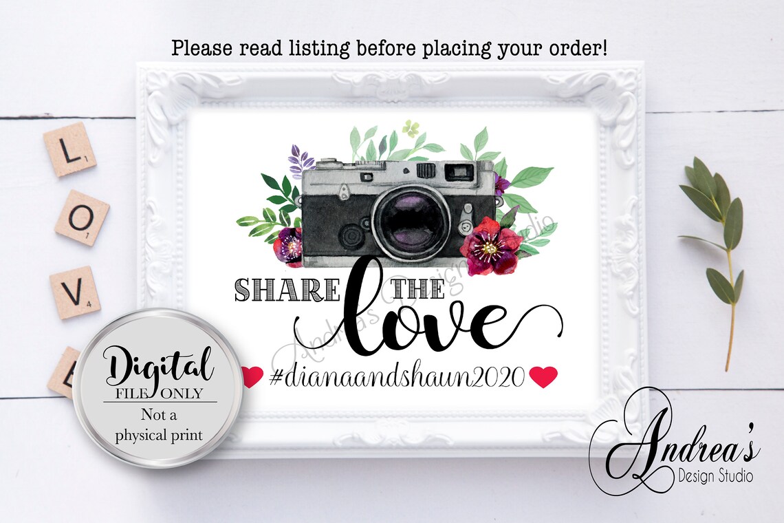Share the Love Wedding Sign, Wedding Hashtag Sign, Social Media Wedding ...