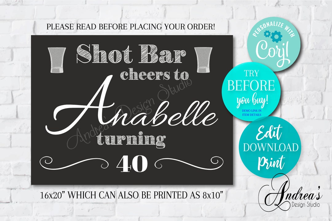EDITABLE Shot Bar Sign Shot Station Sign Cheers To Birthday - Etsy
