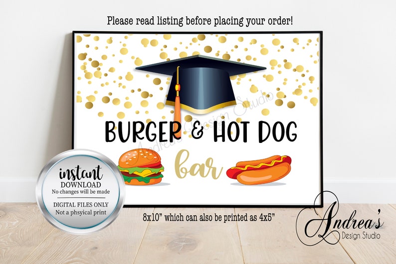 Graduation Hot Dog & Burger Bar Sign, Graduation Decor Sign, Graduation ...