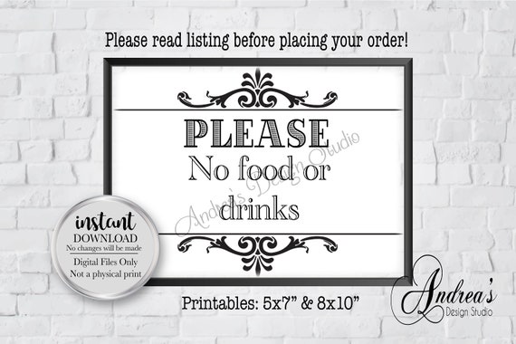 Please No Food or Drinks Sign Home Decor Printable Sign | Etsy