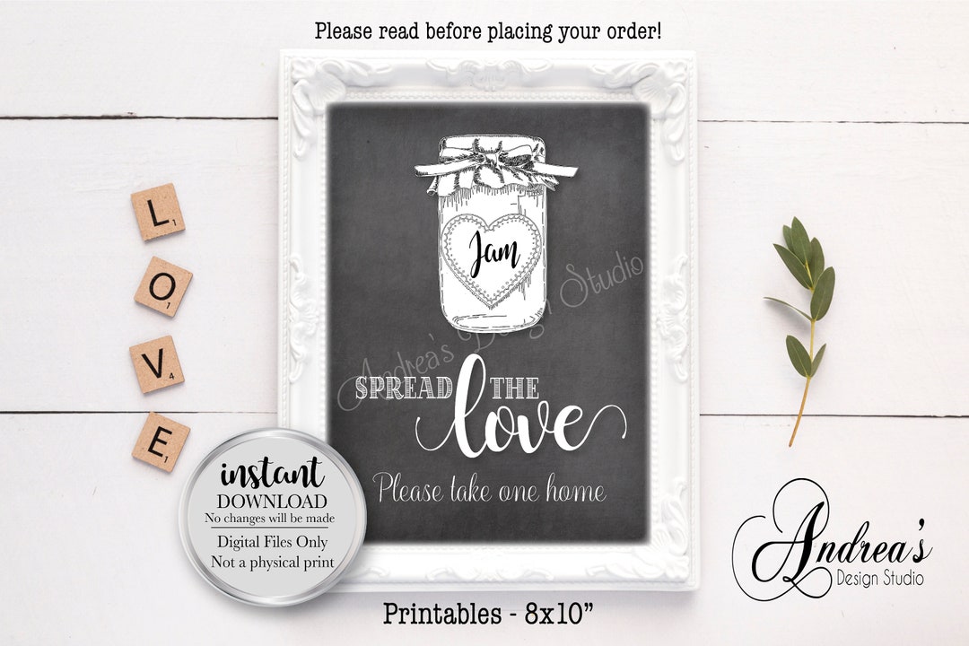 Spread the Love Sign, Jam Favour Sign, Wedding Favour Sign, Wedding ...
