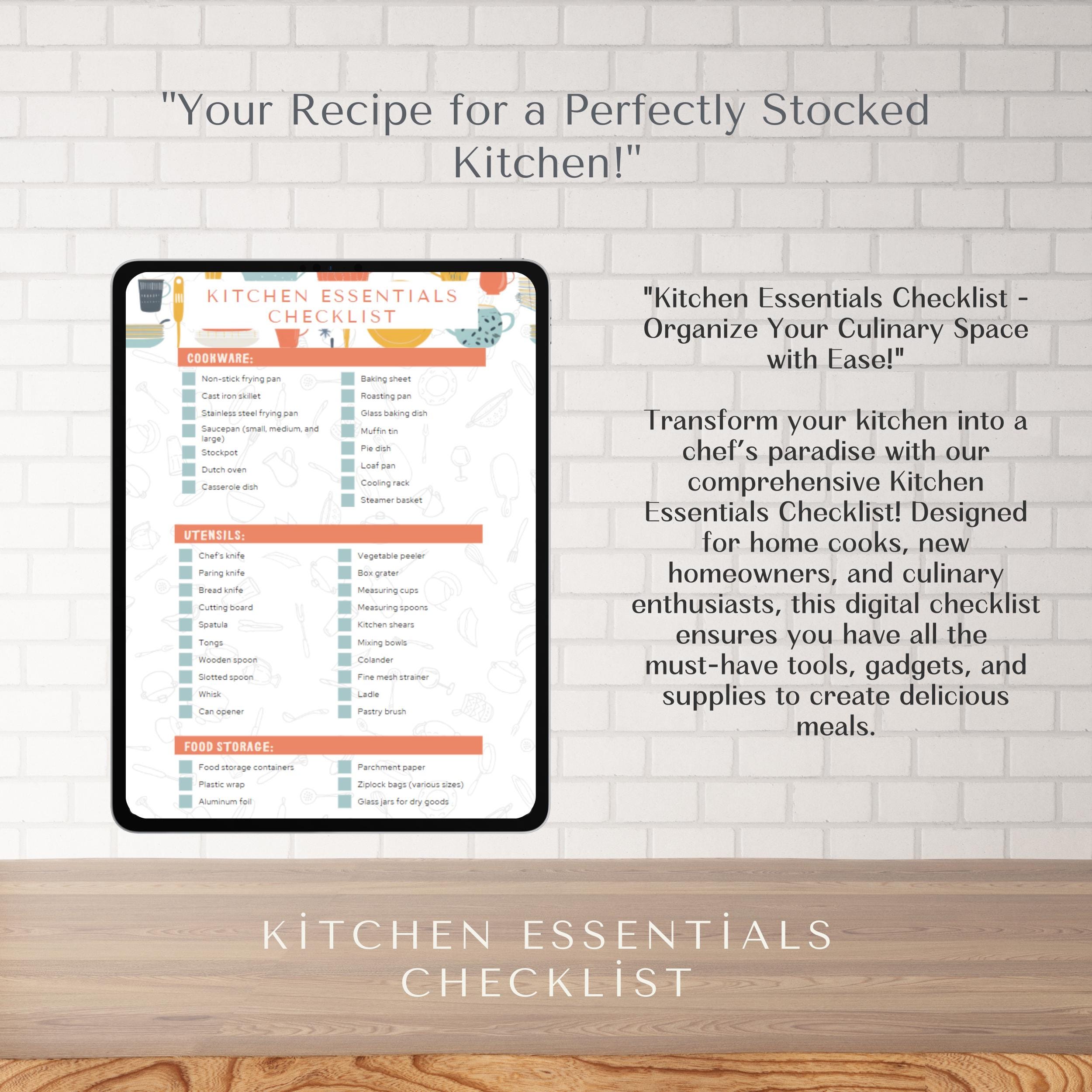 Kitchen Essentials Checklist, Kitchen Equipment Checklist, Must Haves ...