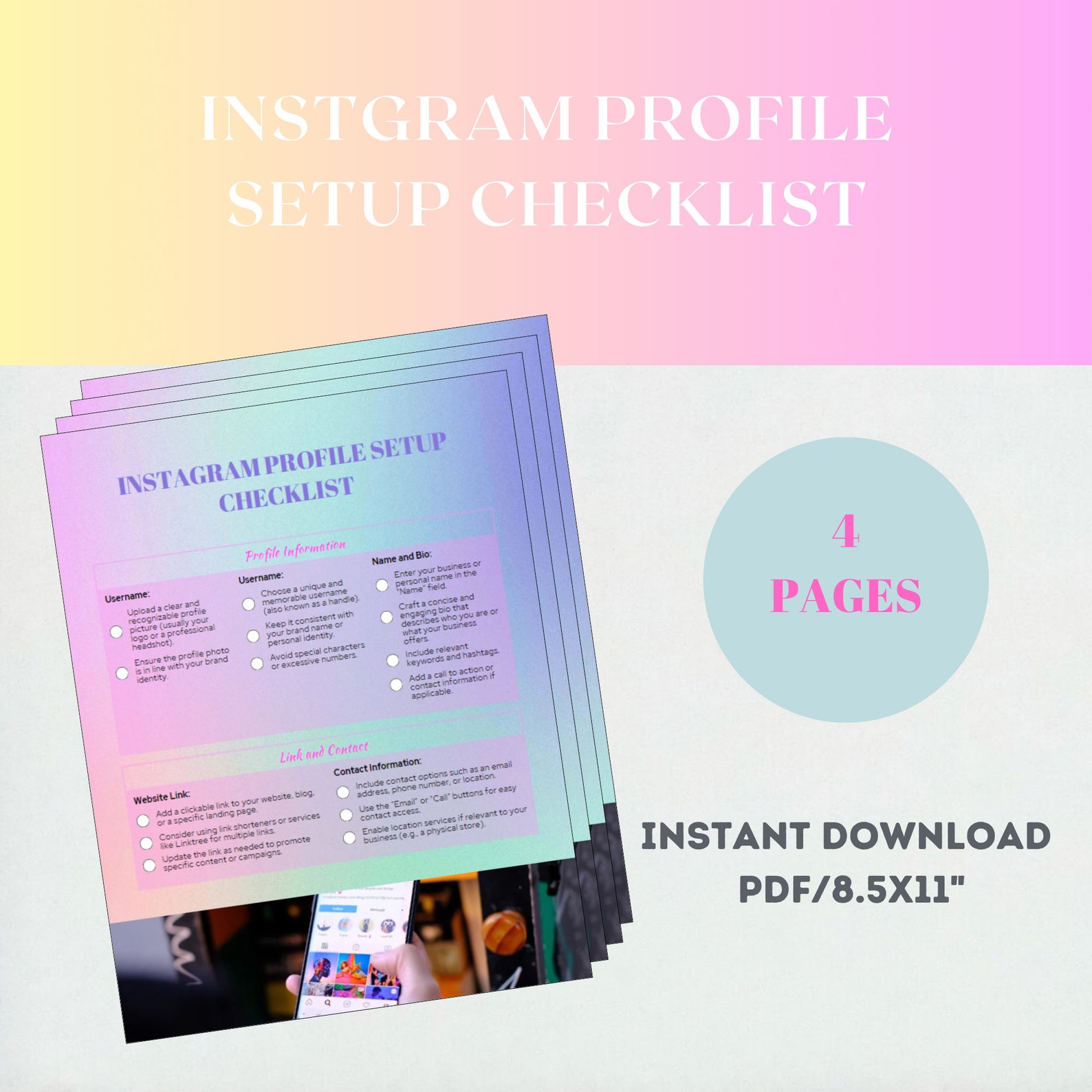 Instagram Profile Setup Checklist, Influencer Guide (PDF Download) - Etsy