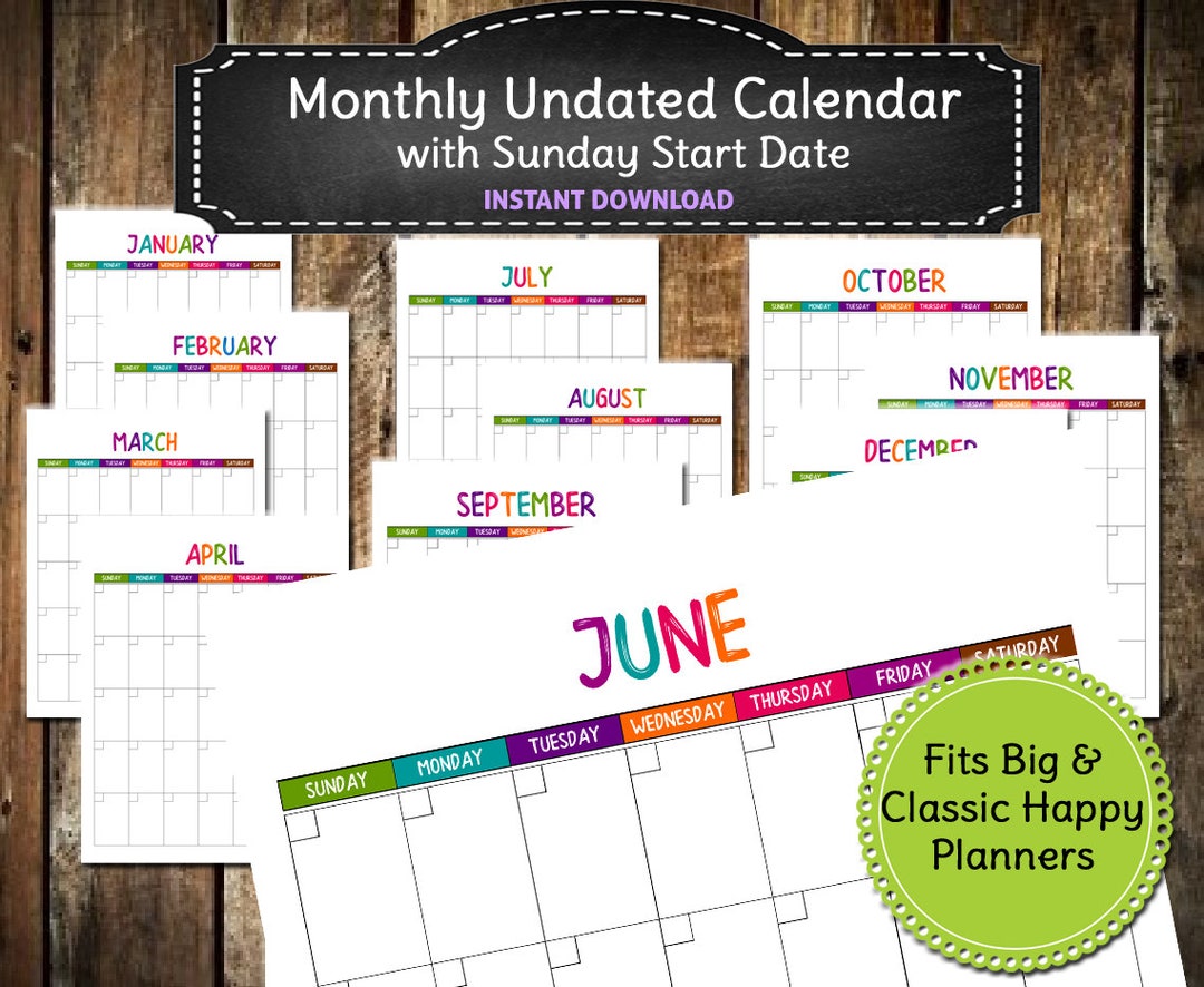 Monthly Undated Planner | Sunday Start Date | Letter Size | Printable ...