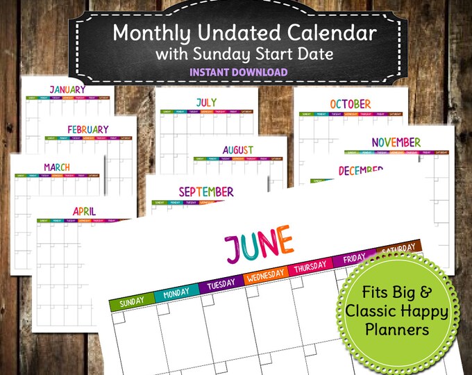Monthly Undated Planner | Sunday Start Date | Letter Size | Printable ...
