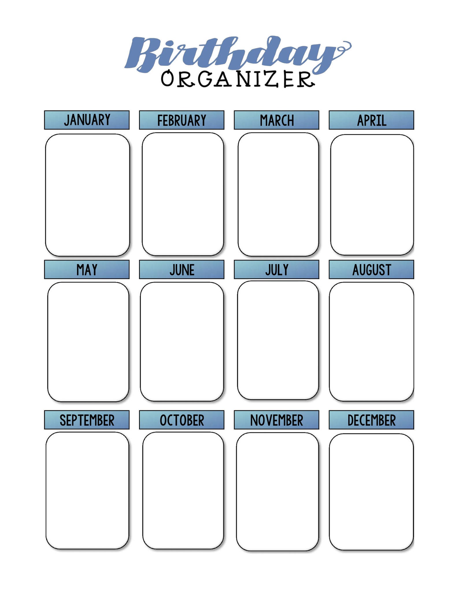PRINTABLE Birthday List Organizer | Birthday Card Planner | Big ...