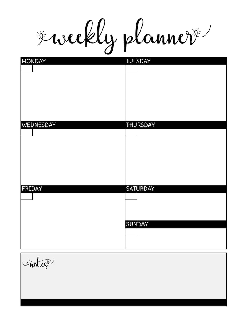 Simple Black PRINTABLE Weekly Blank Planner Pages / Big & - Etsy