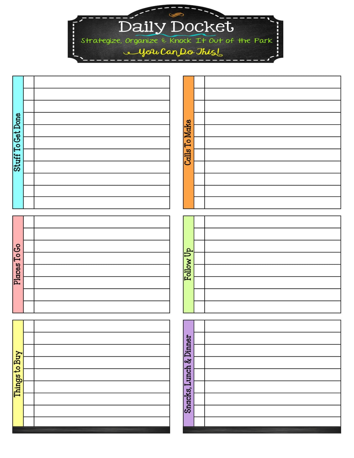 Day Planner Colorful PRINTABLE Daily Docket, Daily Planner, Daily to Do ...