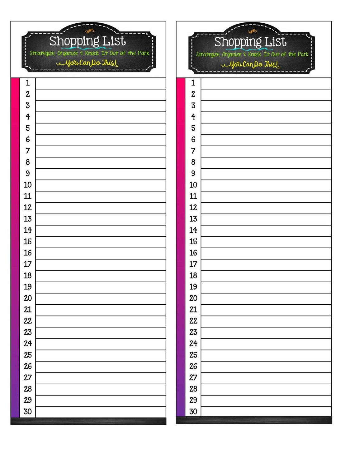 Colorful Pink / Purple PRINTABLE Shopping List / Meal Planner / Grocery ...