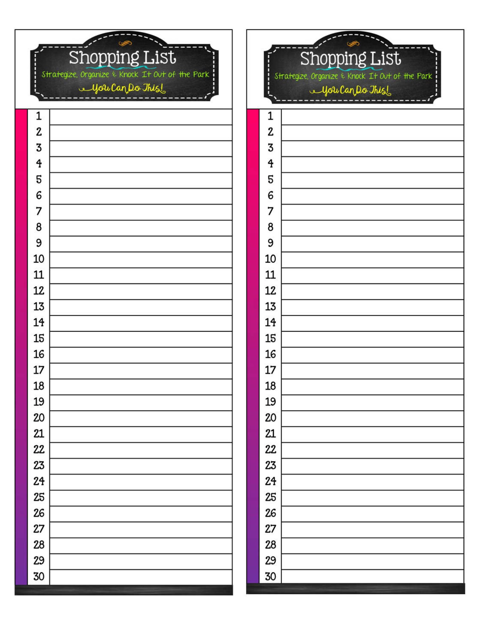Colorful Pink / Purple PRINTABLE Shopping List / Meal Planner / Grocery ...