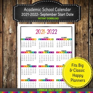 PRINTABLE School Year Calendar At a Glance 2021-2022 Wall | Etsy