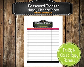 Classic HAPPY PLANNER Insert Password Log - Printable | Instant ...