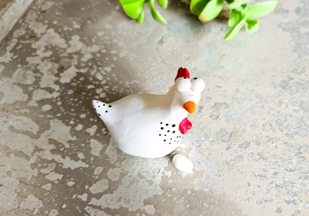 Farmhouse Clay Chicken, Clay Chicken Figurine, Handsculpted Chicken ...
