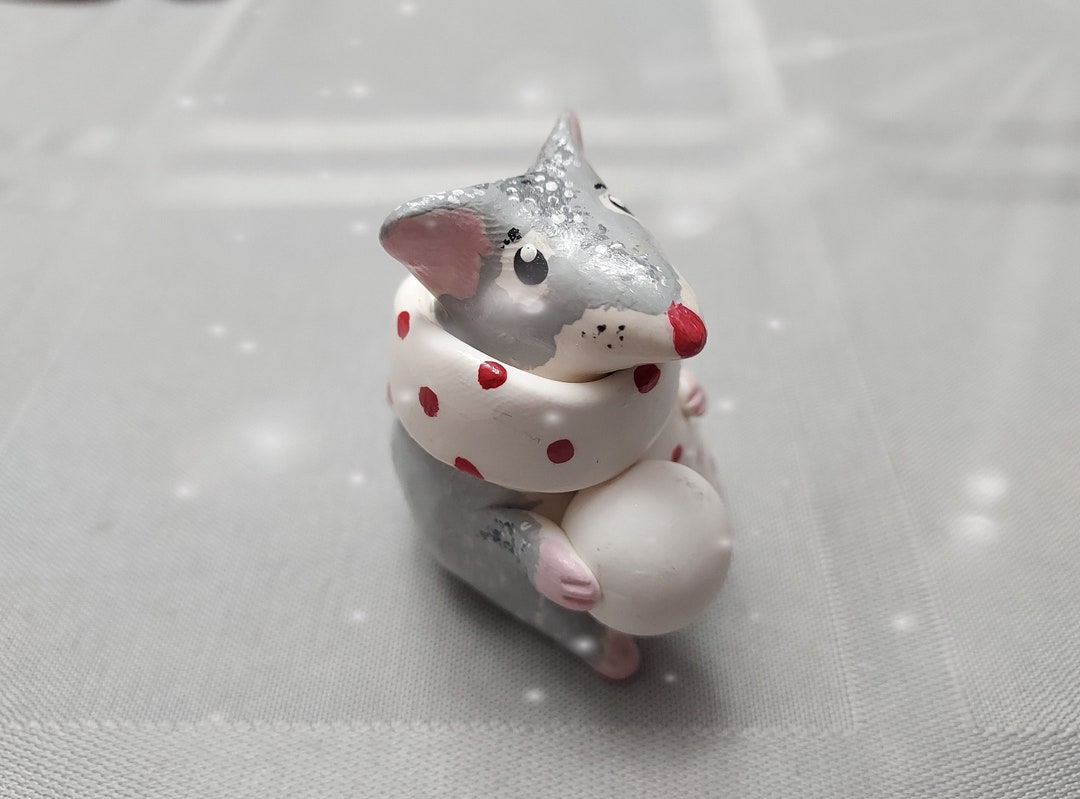 Polymer Clay Mouse , Snowy Clay Mouse , Handmade Animal, Mouse Figurine ...