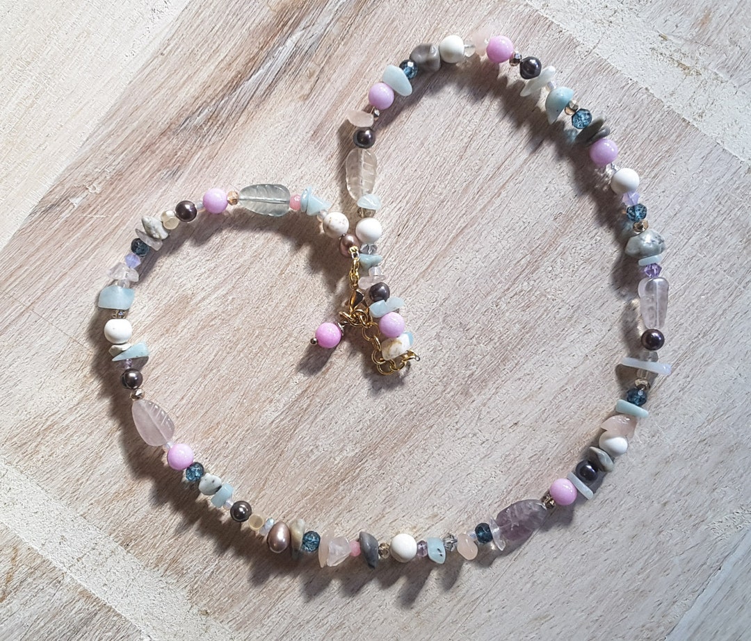 Pastel Boho, Pink Blue Necklace, Pastel Stone Multicolor, Romantic ...
