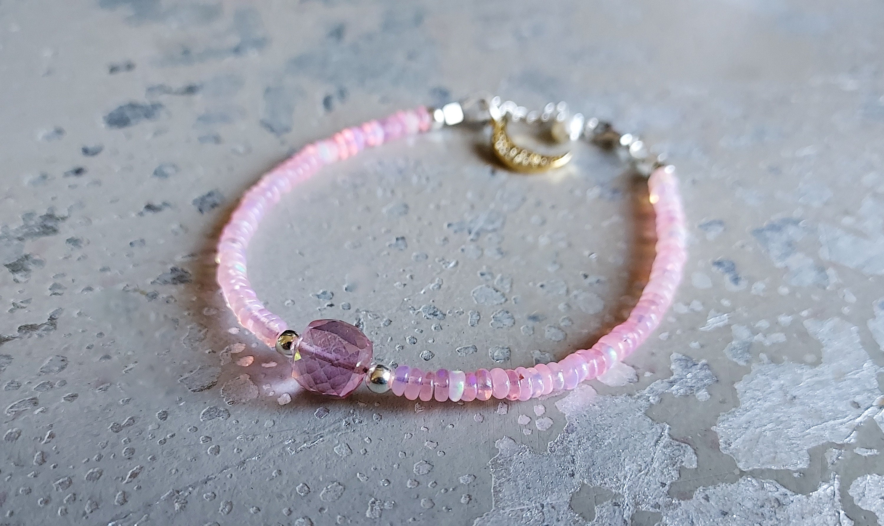 April Birthstone, Pink Opal Bracelet, Pink Gemstone, Opal Bracelet ...
