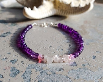 Amethyst Ombre Bracelet, February Birthstone Bracelet, Stackable Beaded ...