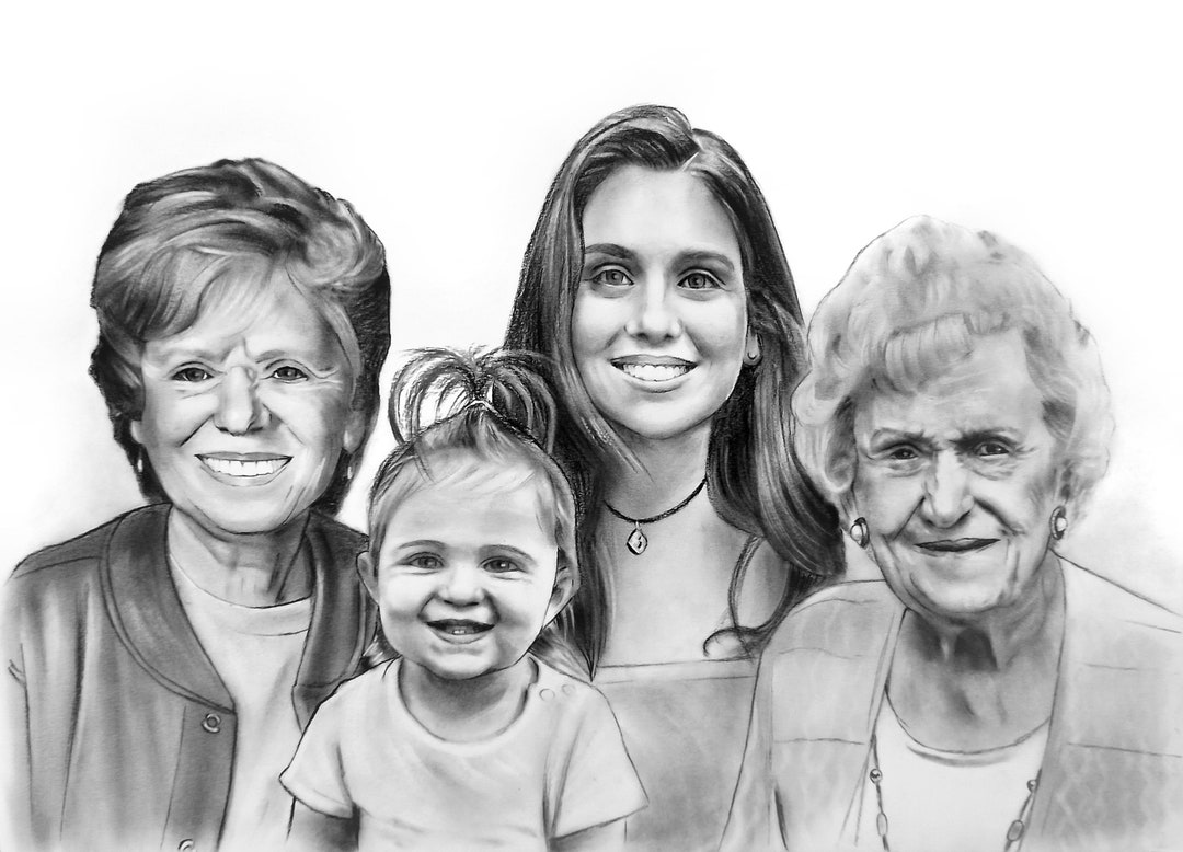 Drawing From Photo, Family Portrait, Charcoal Sketch, Custom Art, Photo ...
