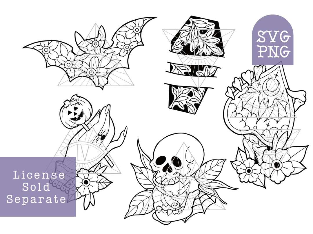 Traditional Tattoo SVG PNG Bundle Halloween Clipart Spooky - Etsy Australia