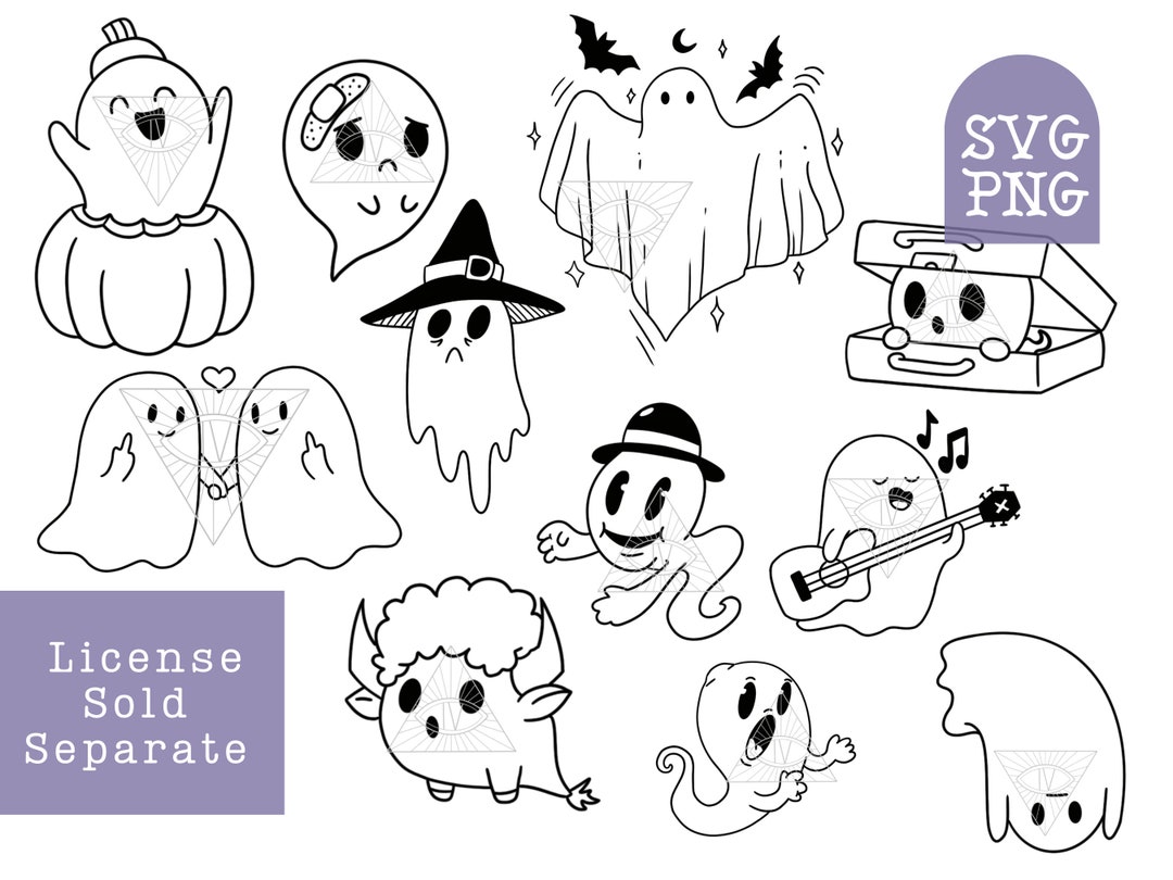 Spooky Cute Ghosts SVG Designs for Cricut Bundle, Halloween Sublimation ...