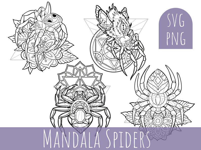 Spiders Mandala SVG PNG Files Bundle for Sublimation: Digital | Etsy