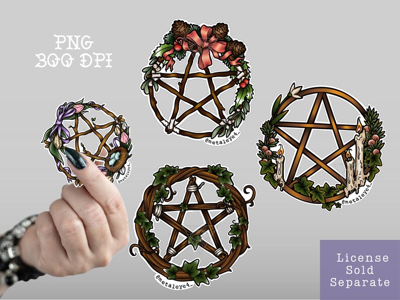 Witch Pagan Pentacle Printable PNG Sticker Files Bundle Goth - Etsy