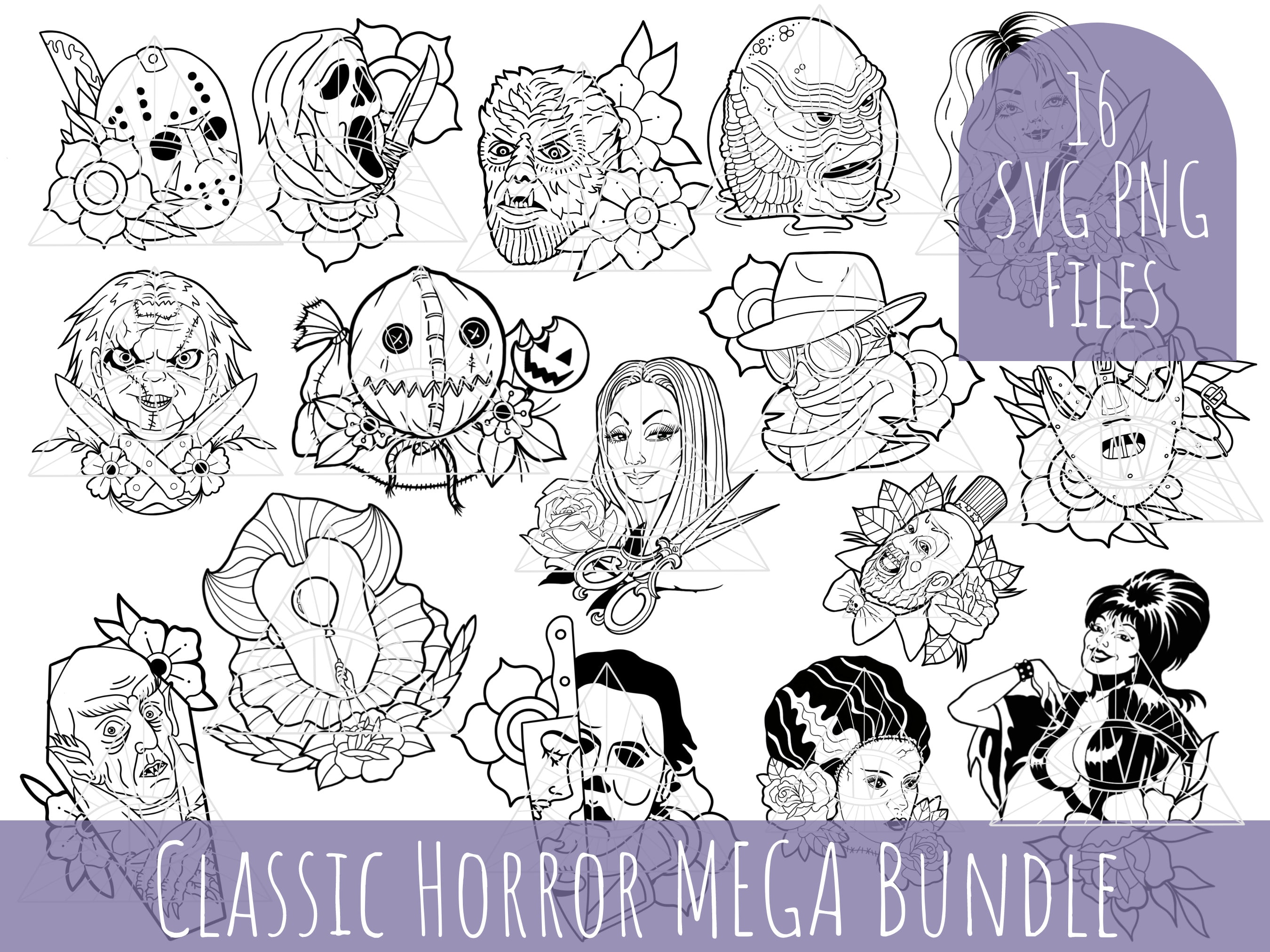 Classic Horror Tattoo SVG PNG Mega Bundle Digital Files for | Etsy UK