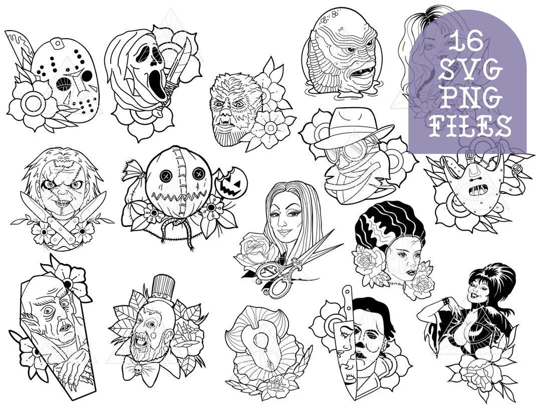 Classic Horror Tattoo SVG PNG Mega Bundle Digital Files for Cricut ...
