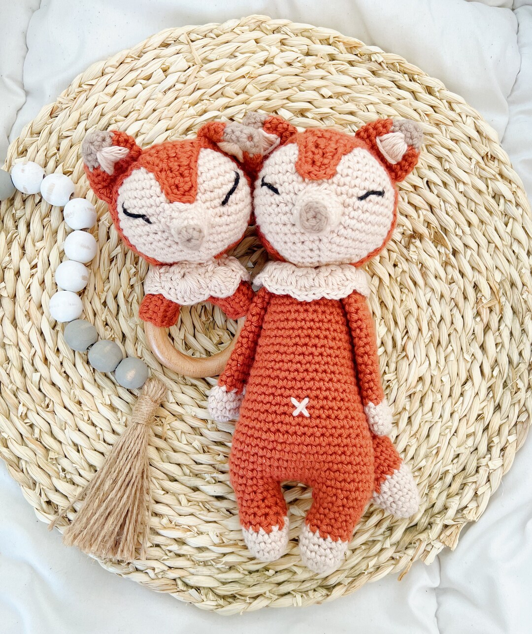 Crochet Fox Stuffed Animal and Rattle Gift Set - Etsy