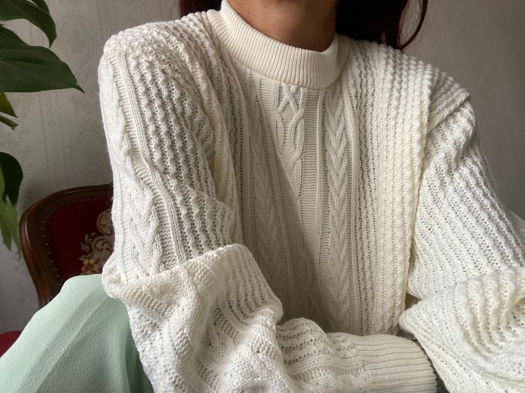 Vintage Ivory White Knit Sweater/ Pullover/ L - XXL - Etsy