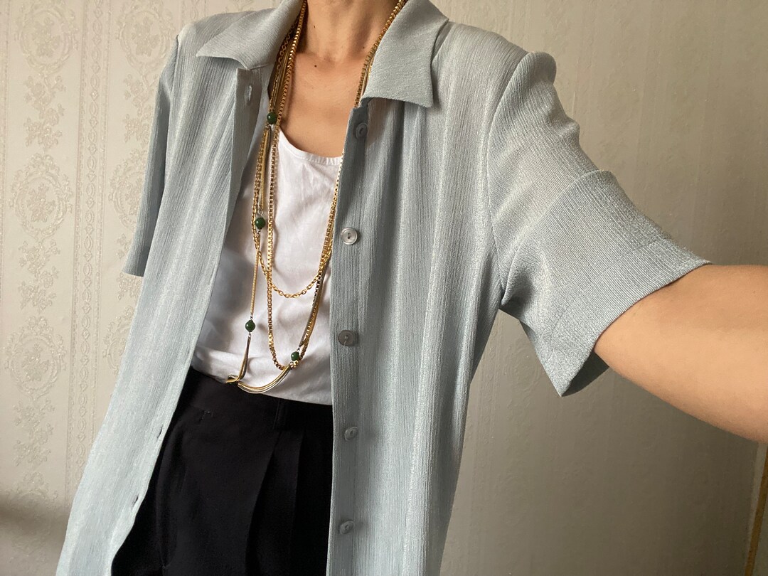 Vintage Y2k Grey Crepe Short Sleeve Dress/ Shirt/ Tall M - Etsy