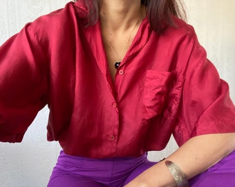 Dark Red Silk Shirt - Etsy