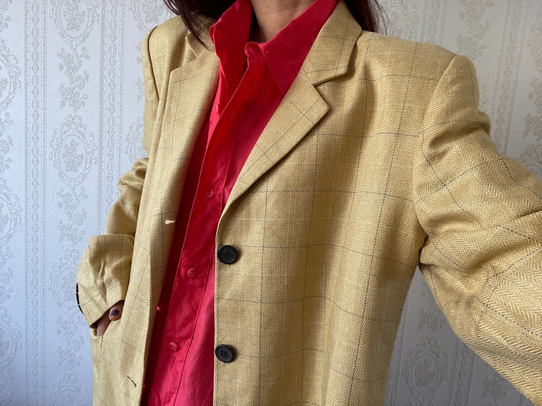 Vintage Wheat Plaid Pure Silk Blazer/ L XL - Etsy