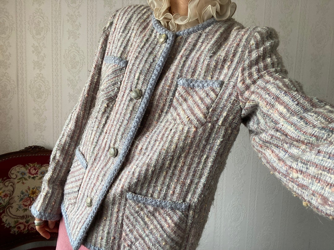 Vintage Pastel Wool Blend Tweed Jacket/ M L - Etsy